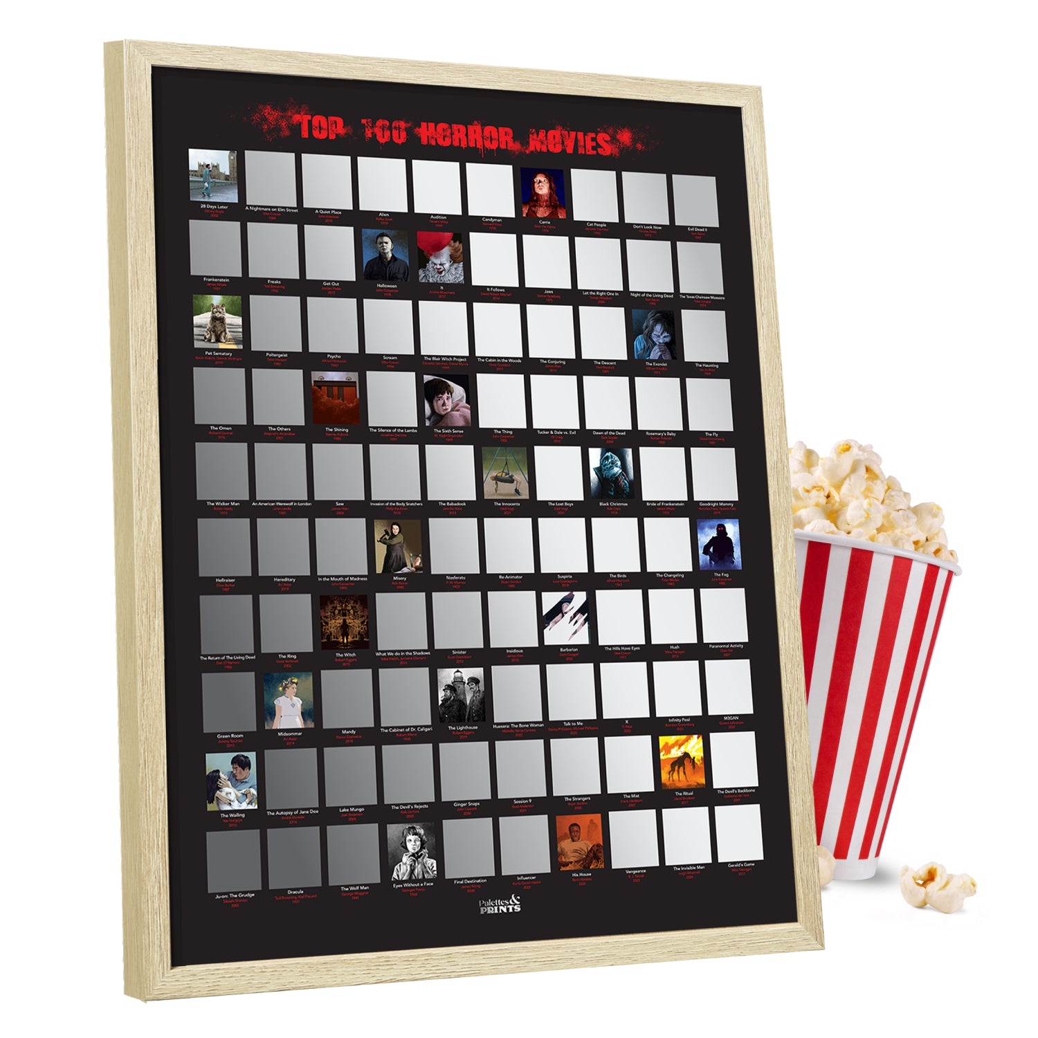 Top 100 Horror Movies Scratch Off FRAMED Poster – Palettes & Prints